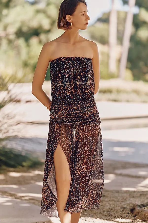 CELANDINE Strapless Blouson Dress - Black Pattern