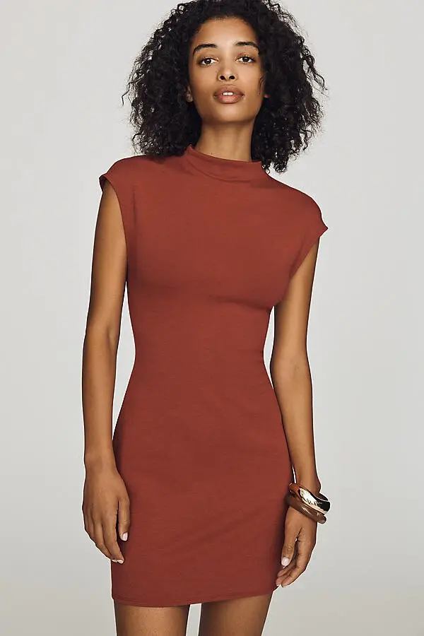 PILCRO Knit Mock-neck Mi Dress - Dark Wine