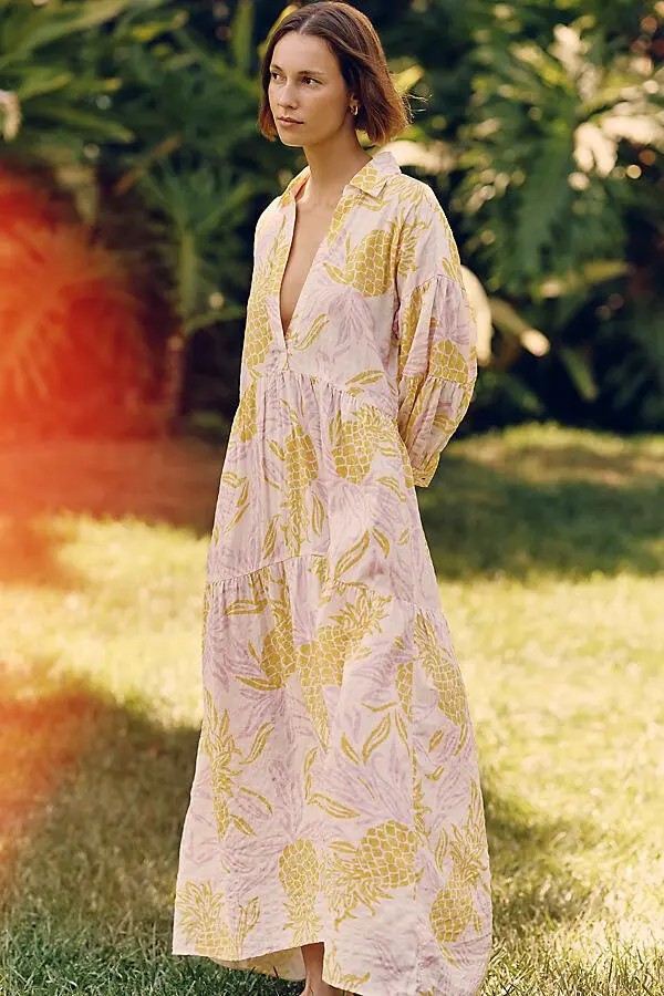 CELANDINE Carolita Tiered Shirtdress - Ivory Pattern