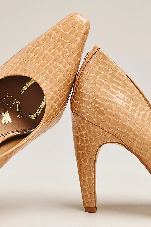 Sam Edelman Croc Effect Stiletto Pumps - Amber Sand