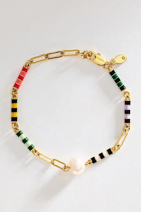 Clare V. Le Stripe Pearl Bracelet