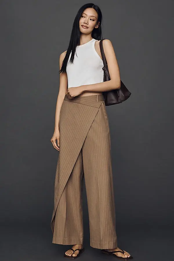 WHITEROOM + CACTUS Wrap Front Pinstriped Wide Leg Trousers