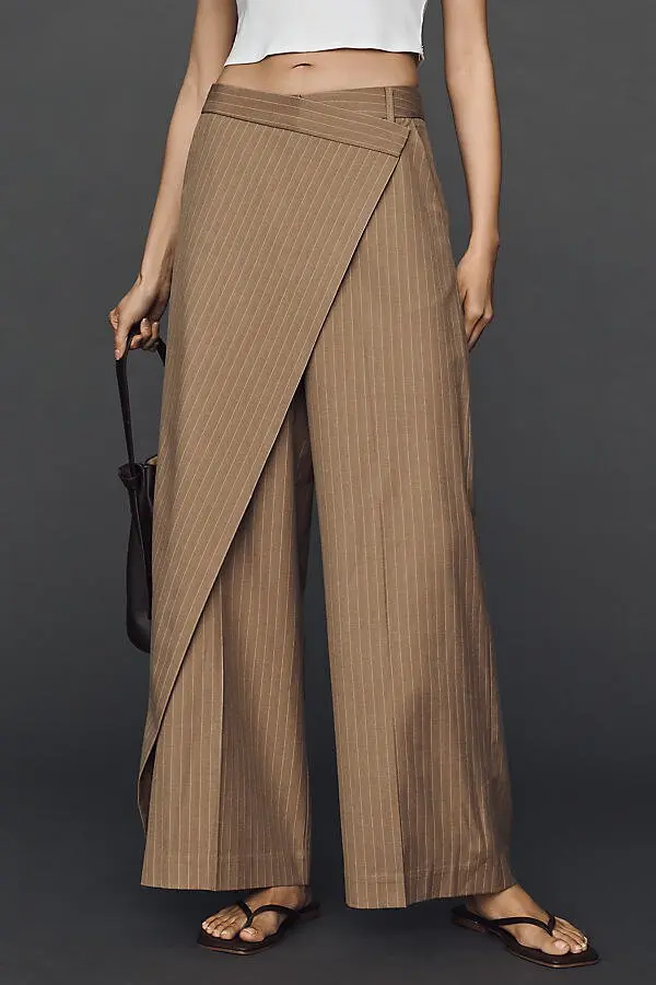 WHITEROOM + CACTUS Wrap Front Pinstriped Wide Leg Trousers