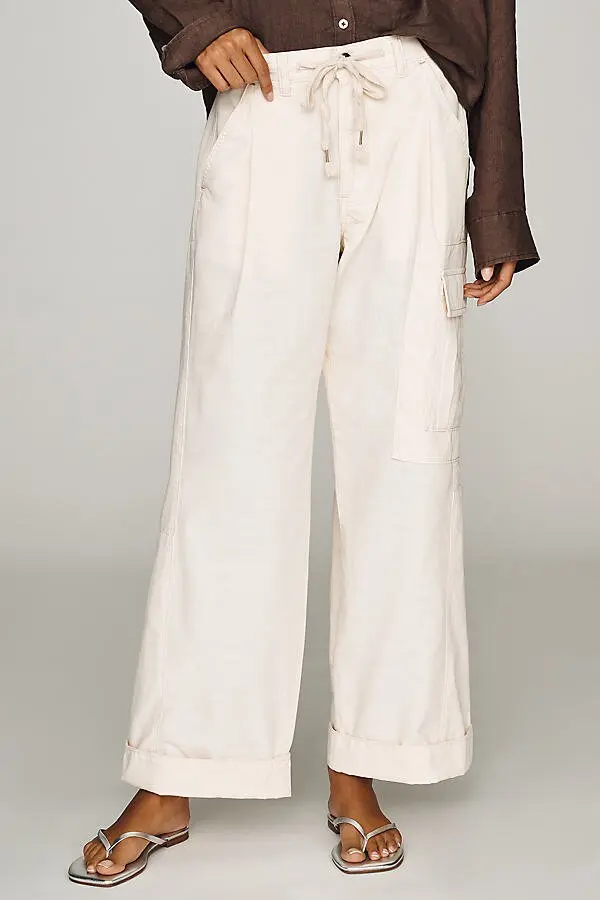 PILCRO Cade Cotton Low-slung Cargo Pants - White Swan