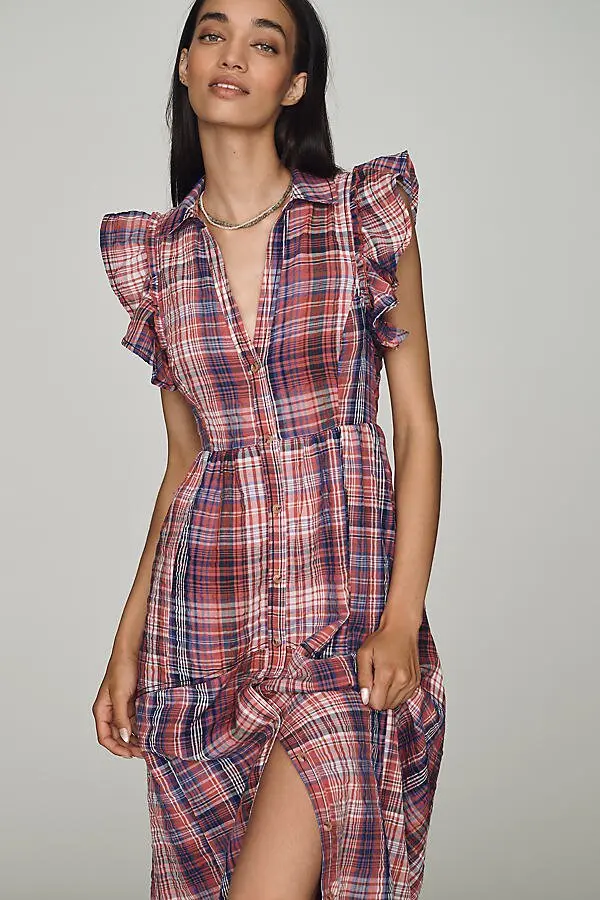 PILCRO Button-front Ruffle Maxi Dress