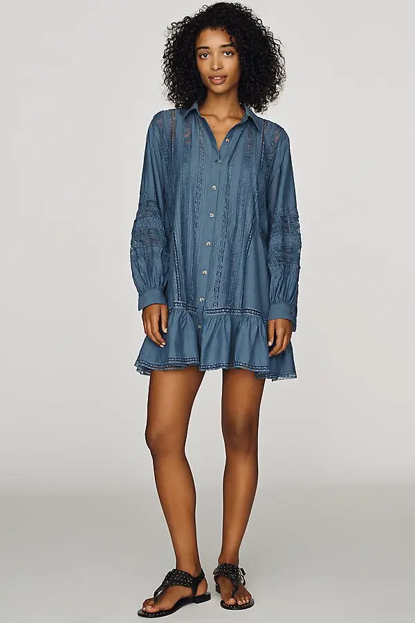 Anthropologie Lace Panel Shirtdress - Blue
