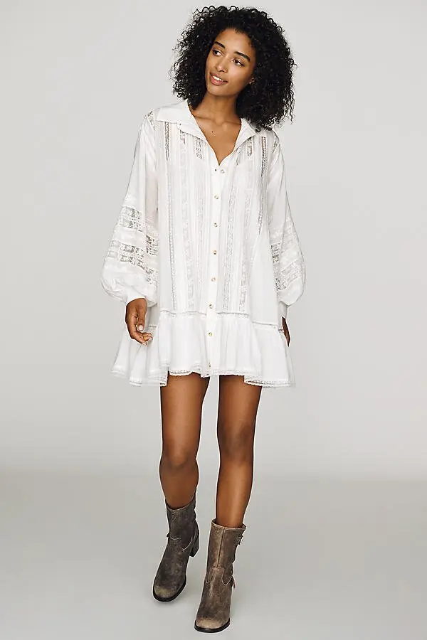 Anthropologie Lace Panel Shirtdress - White