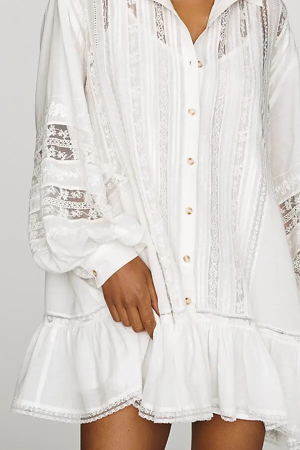 Anthropologie Lace Panel Shirtdress - White