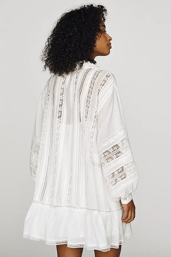 Anthropologie Lace Panel Shirtdress - White
