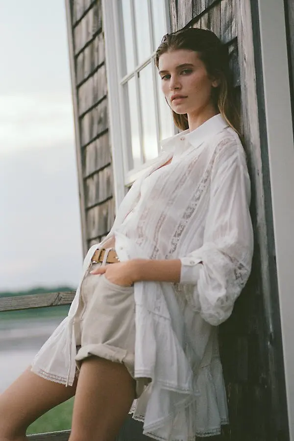 Anthropologie Lace Panel Shirtdress - White