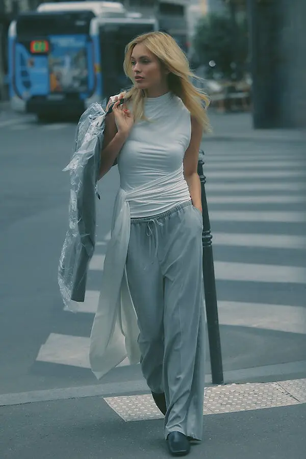 Maeve Pleated Wide-leg Trousers Pants - Heather Grey