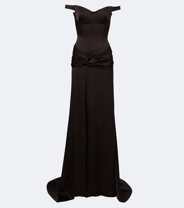 Alex Perry Off-shoulder Corset Gown - Brown