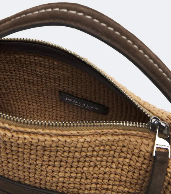 JW Anderson Loafer Small Suede-trimmed Raffia Top-handle Bag