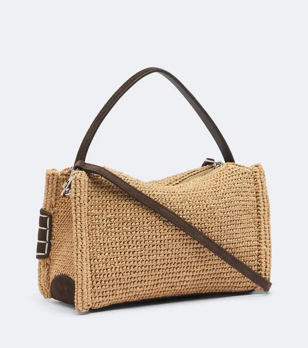 JW Anderson Loafer Small Suede-trimmed Raffia Top-handle Bag