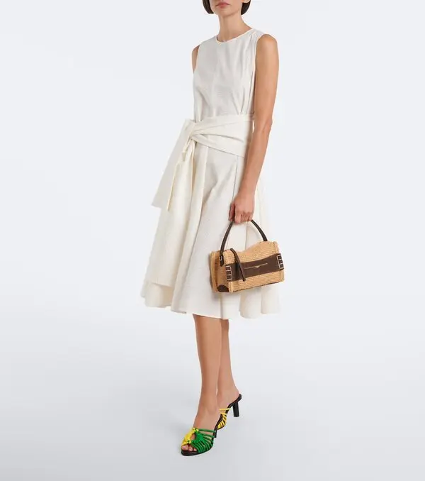 JW Anderson Loafer Small Suede-trimmed Raffia Top-handle Bag