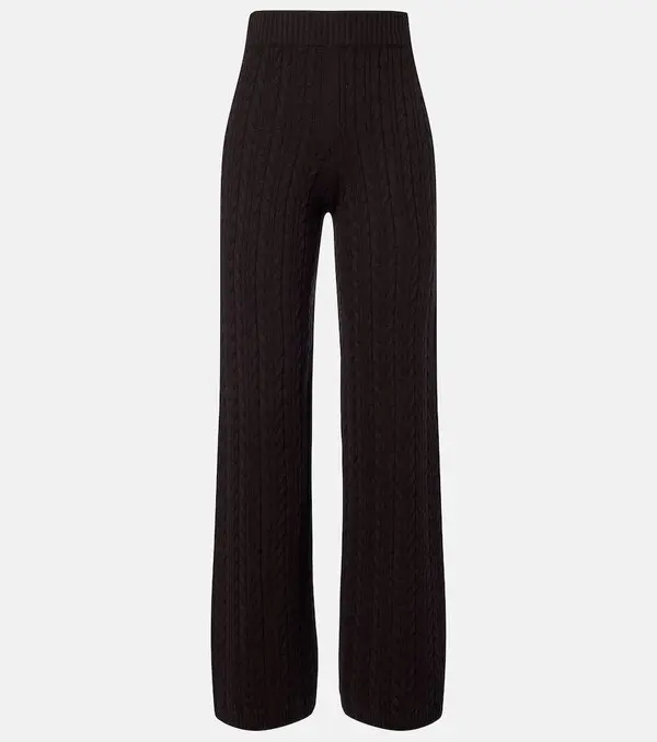 Agnona Cable-knit Cashmere Wide-leg Pants - Brown