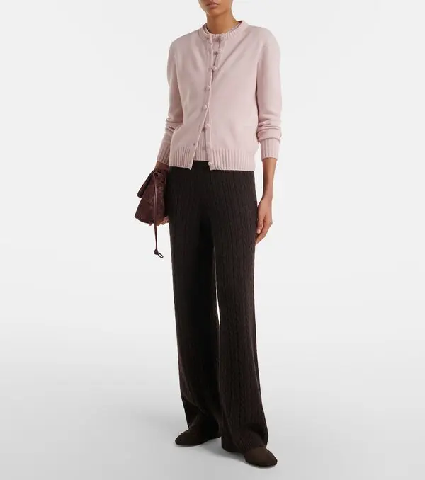 Agnona Cable-knit Cashmere Wide-leg Pants - Brown