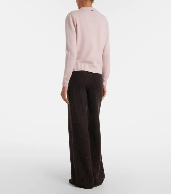 Agnona Cable-knit Cashmere Wide-leg Pants - Brown