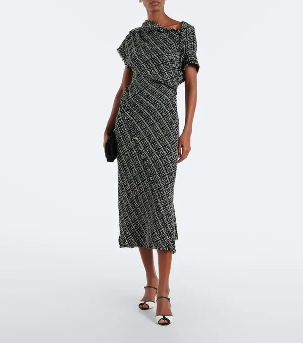 Erdem Checked Cotton-blend Tweed Midi Dress