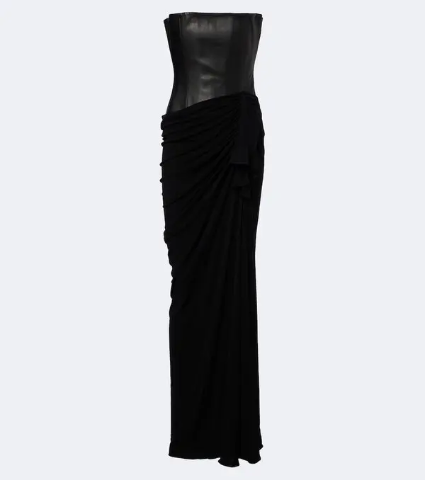 Alex Perry Draped Leather And Jersey Corset Gown