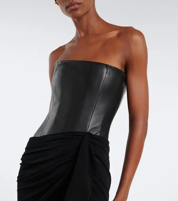 Alex Perry Draped Leather And Jersey Corset Gown