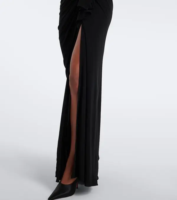 Alex Perry Draped Leather And Jersey Corset Gown