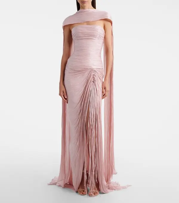 MARMAR HALIM Pleated Taffeta Bustier Gown And Scarf Set