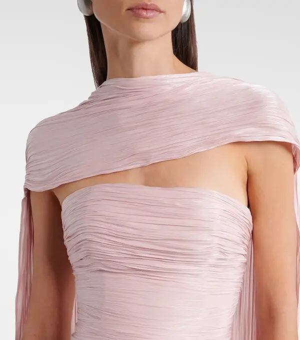 MARMAR HALIM Pleated Taffeta Bustier Gown And Scarf Set