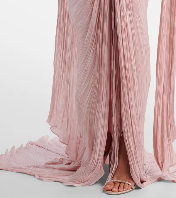 MARMAR HALIM Pleated Taffeta Bustier Gown And Scarf Set