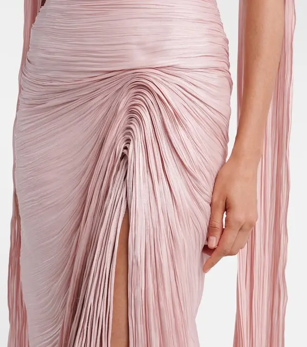 MARMAR HALIM Pleated Taffeta Bustier Gown And Scarf Set