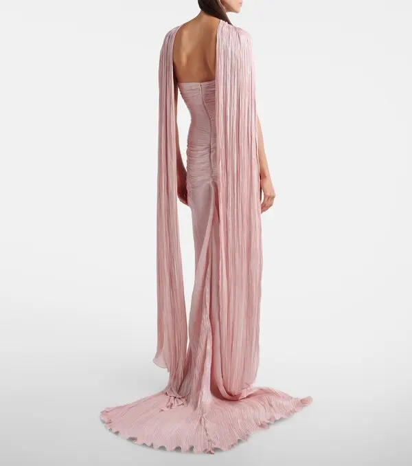 MARMAR HALIM Pleated Taffeta Bustier Gown And Scarf Set