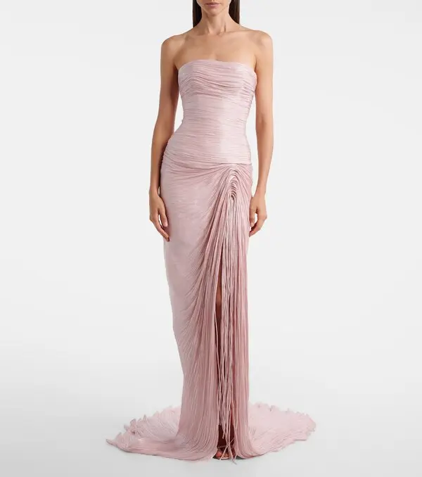 MARMAR HALIM Pleated Taffeta Bustier Gown And Scarf Set