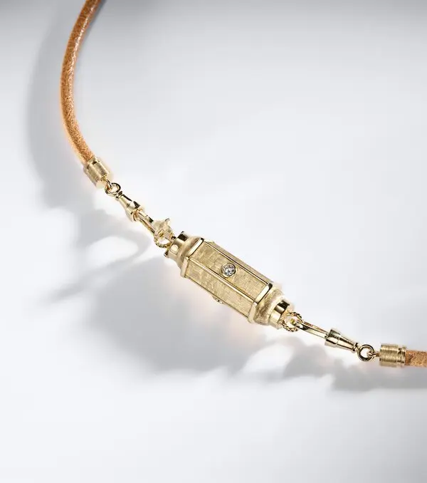 MARIE LICHTENBERG 18kt Yellow And Leather Diamond Pendant Necklace