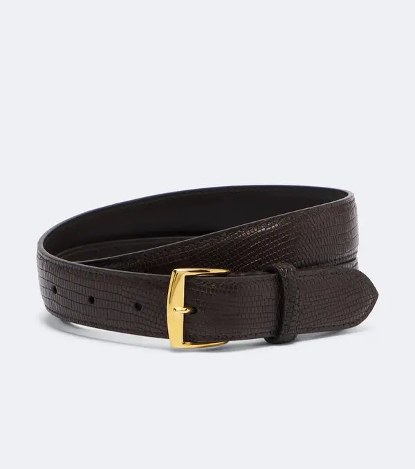 NILI LOTAN Snake-effect Leather Belt - Brown