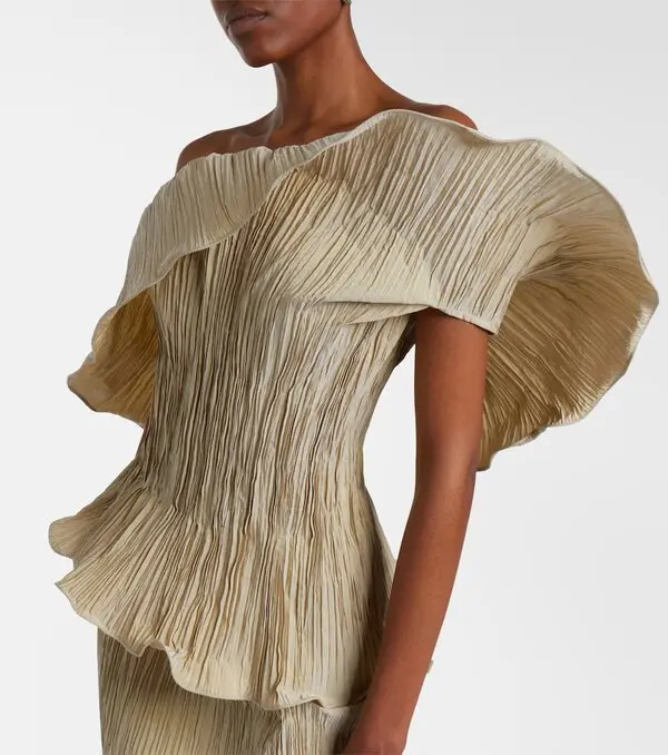 MARMAR HALIM Asymmetric Pleated Taffeta Gown