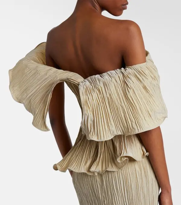 MARMAR HALIM Asymmetric Pleated Taffeta Gown
