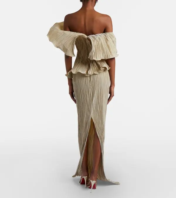 MARMAR HALIM Asymmetric Pleated Taffeta Gown
