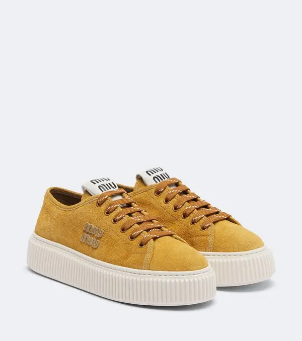 Miu Miu Suede Platform Sneakers - Brown