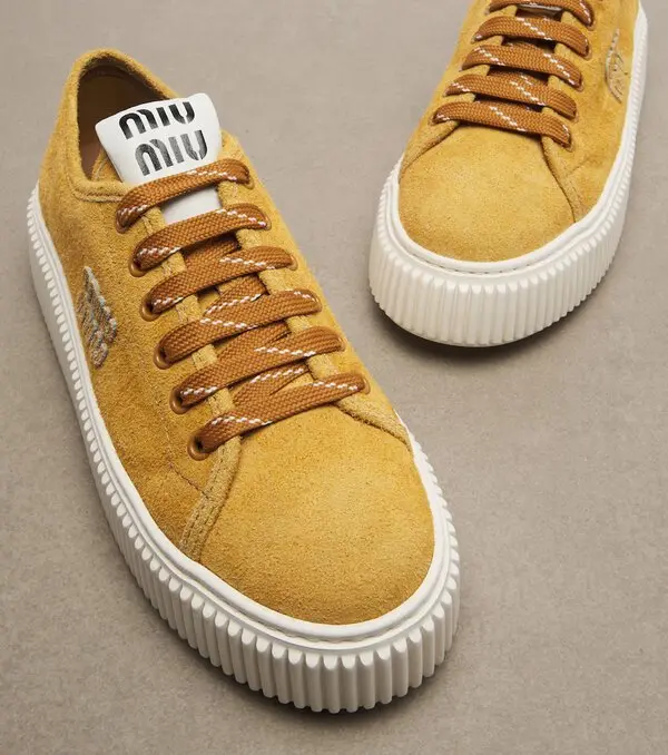 Miu Miu Suede Platform Sneakers - Brown