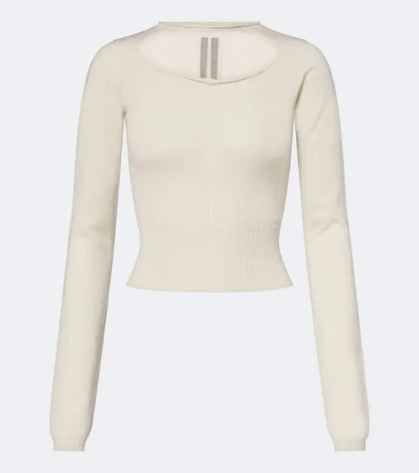 Rick Owens Slashed Cut-out Cropped Virgin Wool Sweater