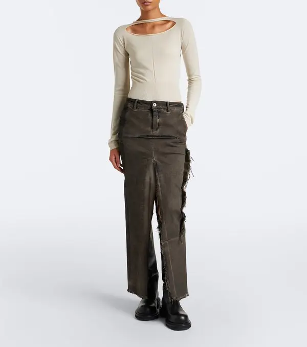 Rick Owens Slashed Cut-out Cropped Virgin Wool Sweater