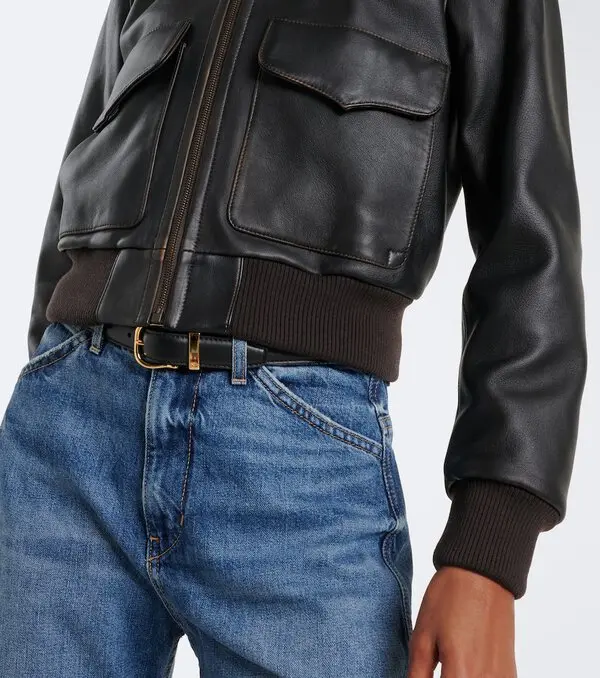NILI LOTAN Distressed Black Leather Bomber Jacket