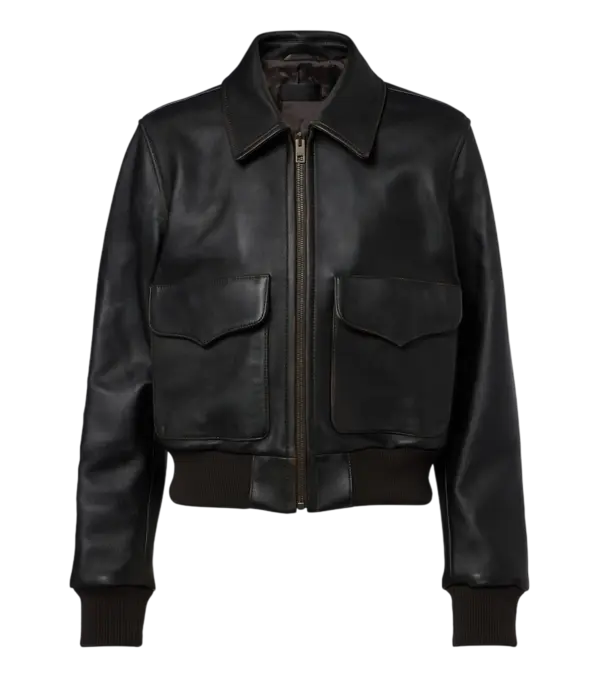 NILI LOTAN Distressed Black Leather Bomber Jacket - Brown