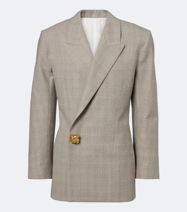 Bottega Veneta Checked Double-breasted Wool Blazer - Beige