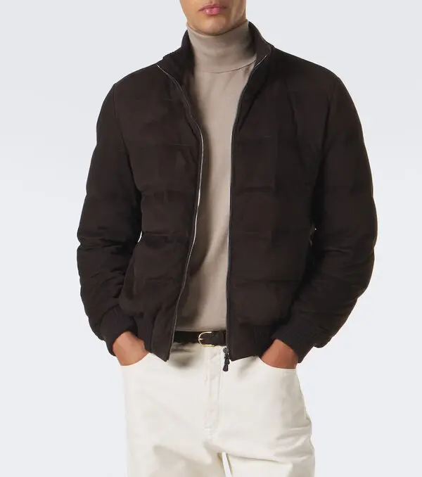 Fedeli Padded Suede Bomber Jacket