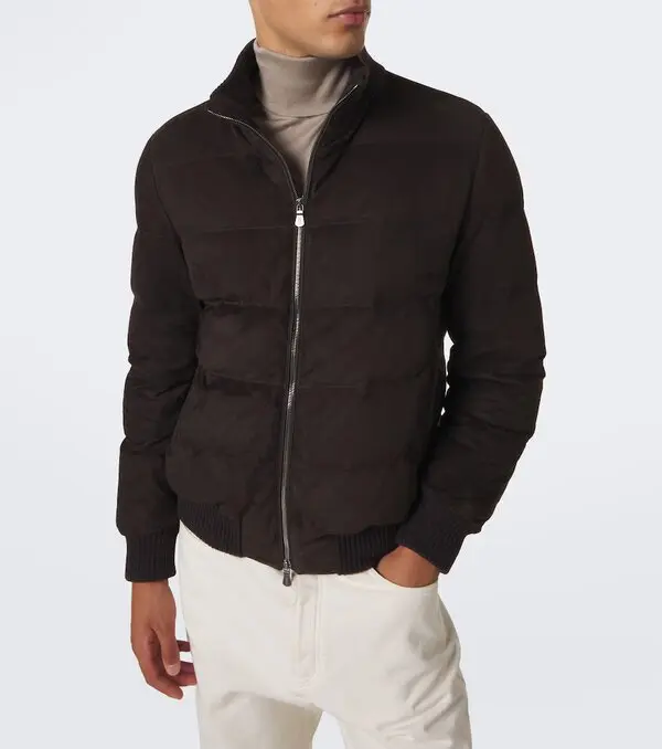 Fedeli Padded Suede Bomber Jacket