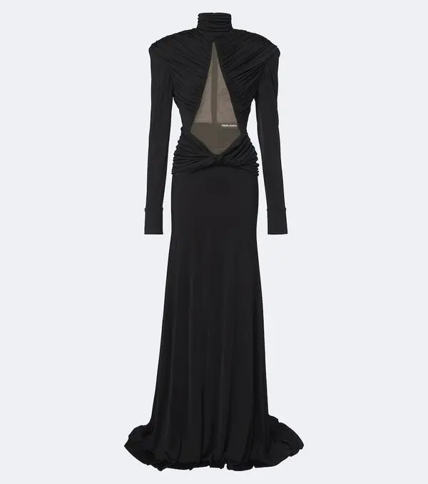 David Koma Cutout Ruched Jersey Gown - Black