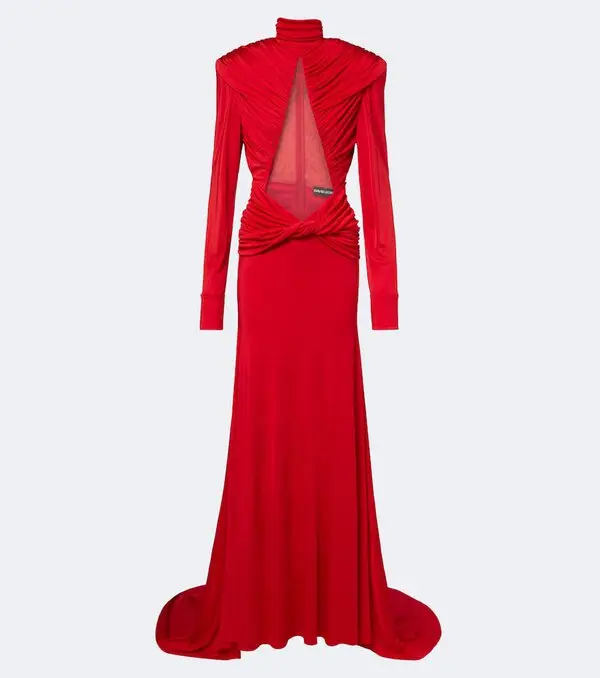 David Koma Cutout Ruched Jersey Gown