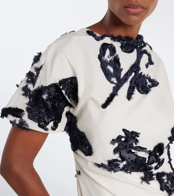 Erdem Fil Coupé Poplin Midi Dress In Ivory-navy