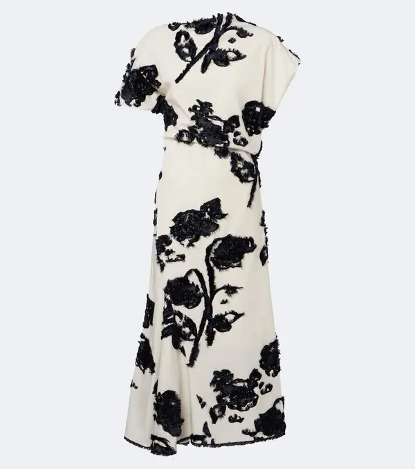 Erdem Fil Coupé Poplin Midi Dress In Ivory-navy - White